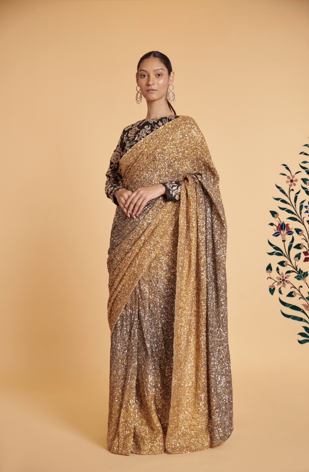 Pewter Gilded Bling Bling Gradient Classic Saree - Indian Clothes in ...