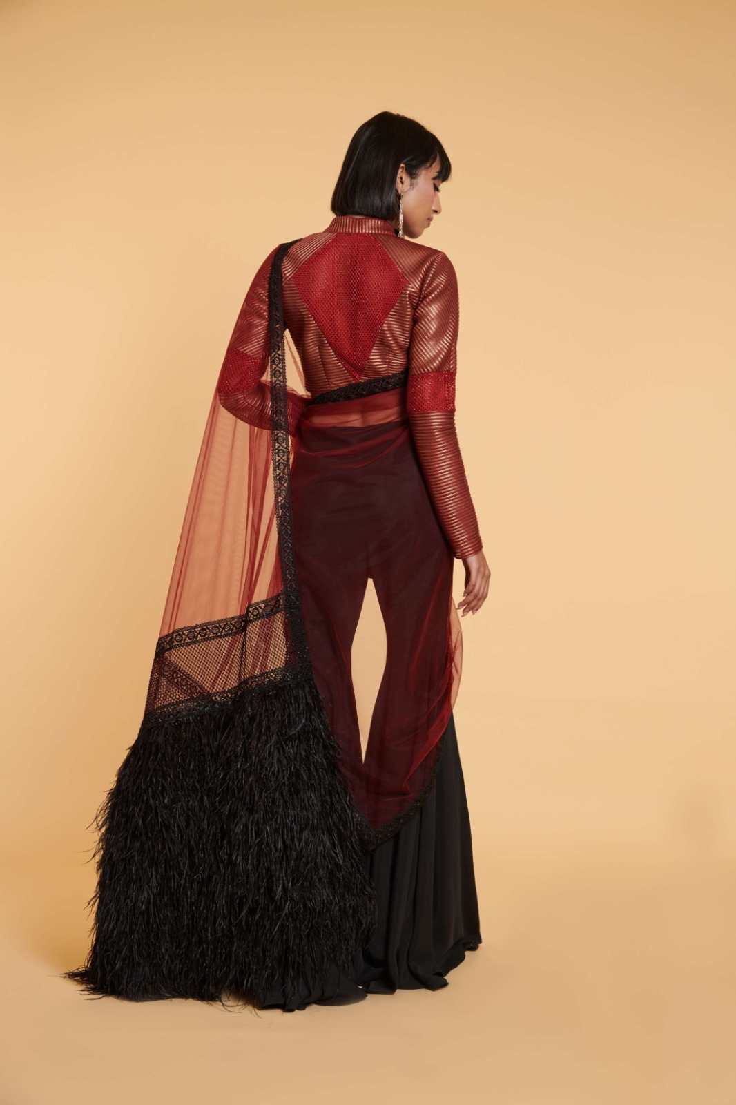 Red Multipaneled Blouse with Black Bell Bottoms - Indian Clothes in ...