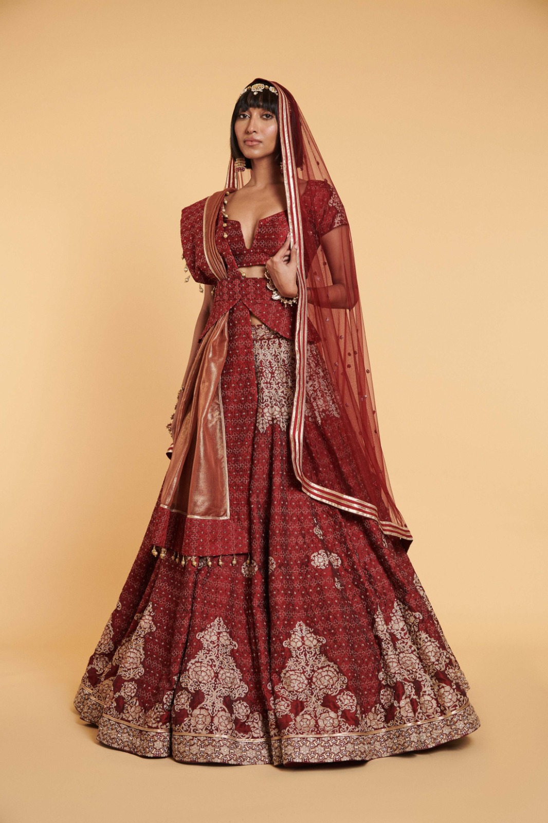 Red and Gold Kali Lehenga with Crystal, Thread and Aari Work - Indian ...