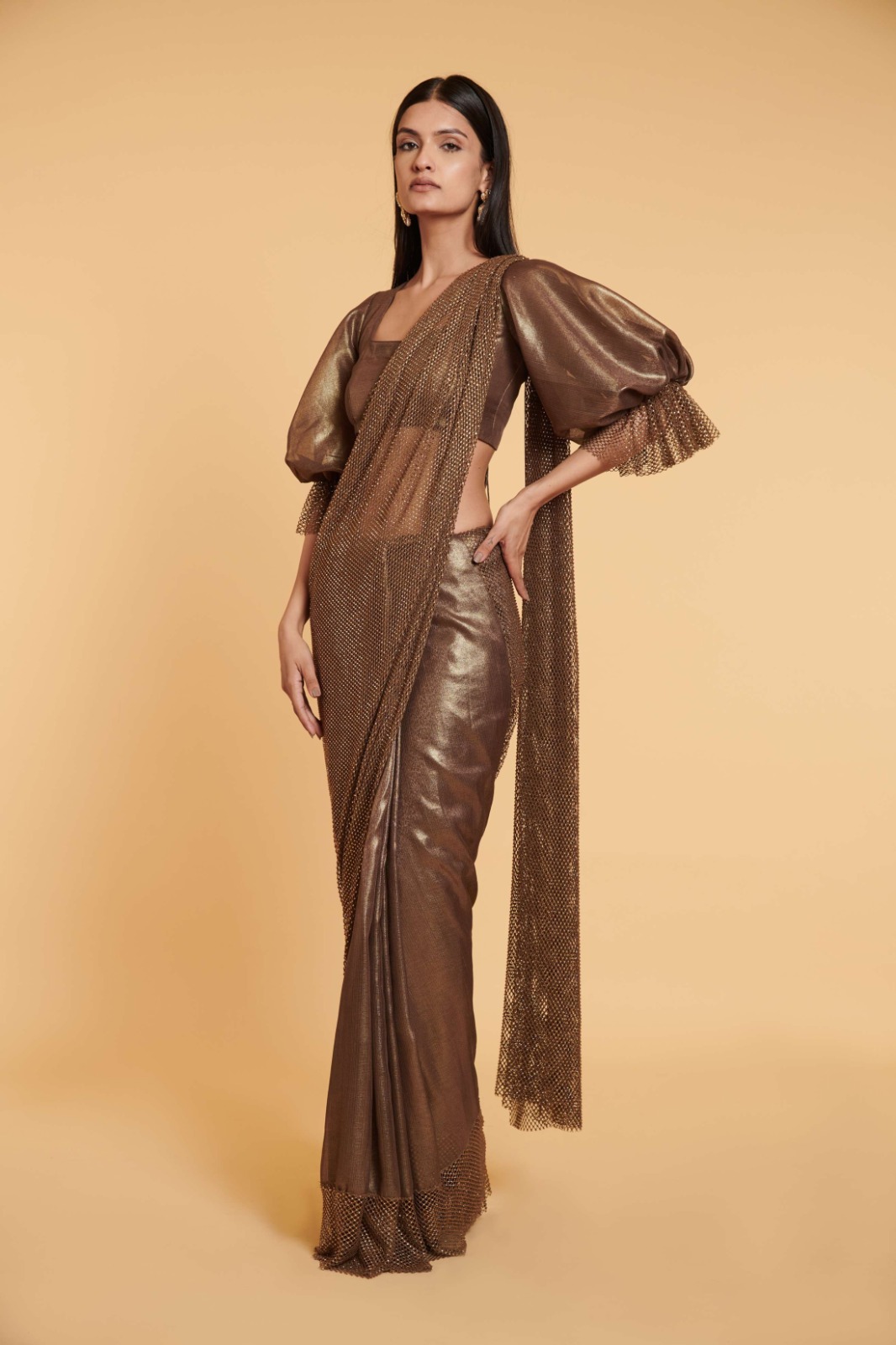 Gold Double Saree With Crystal Mesh Pallu - Indian Clothes in Dallas ...