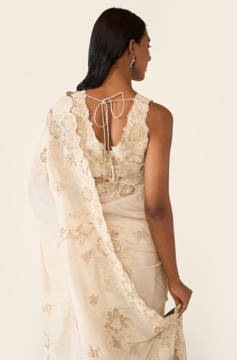 Ivory Embroidered Classic Saree Set - Indian Clothes in Dallas - Custom ...