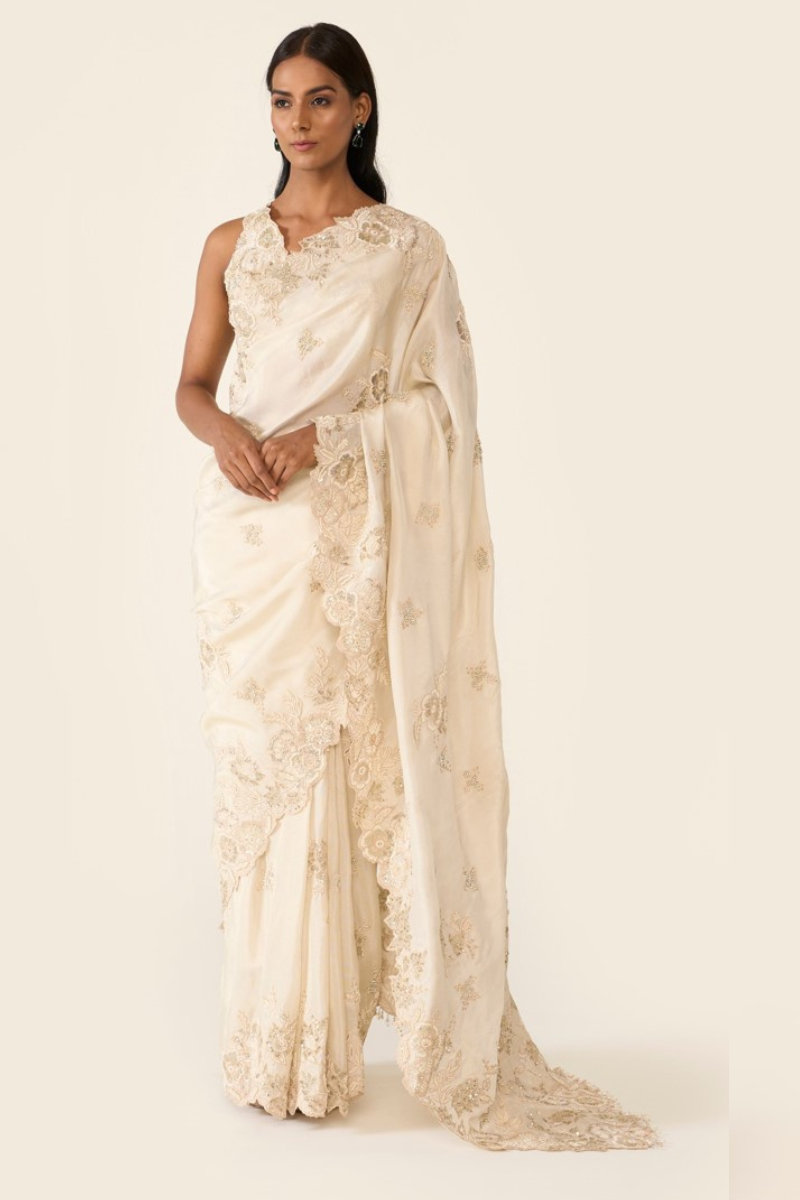 Ivory Embroidered Classic Saree Set - Indian Clothes in Dallas - Custom ...