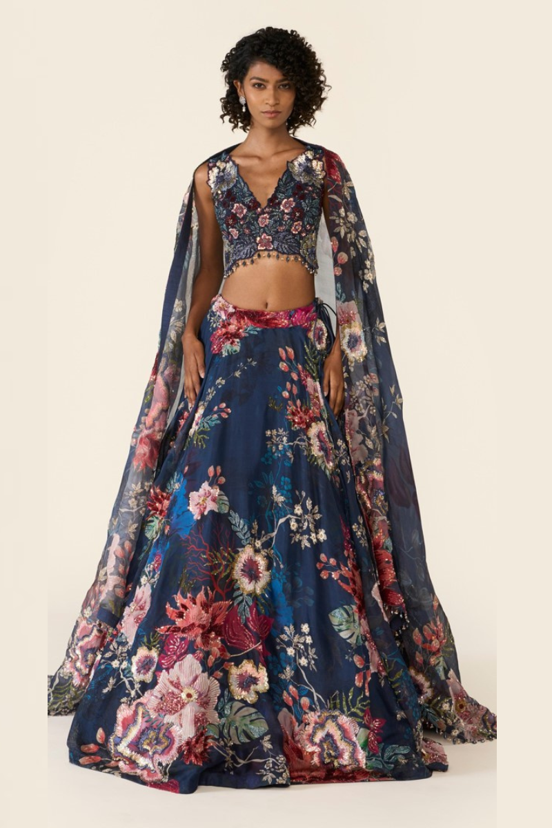 Blue Printed Lehenga Set - Indian Clothes in Dallas - Custom Designed ...
