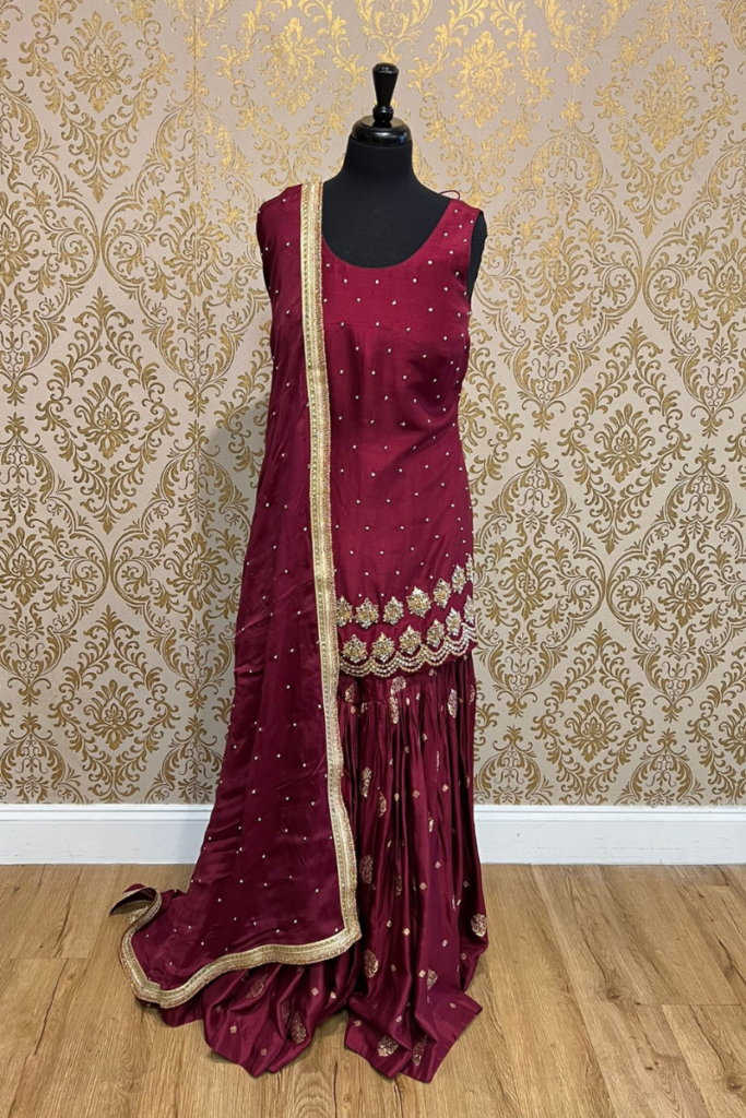 Wine Color Woven Garara Set - Indian Clothes in Dallas - Custom ...