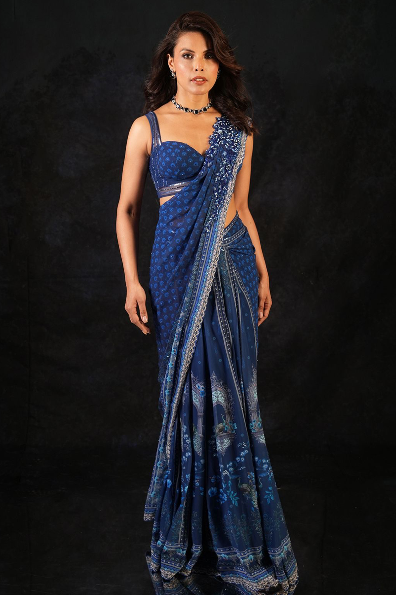 Neel Mahal Blue Sari - Indian Clothes in Dallas - Custom Designed ...